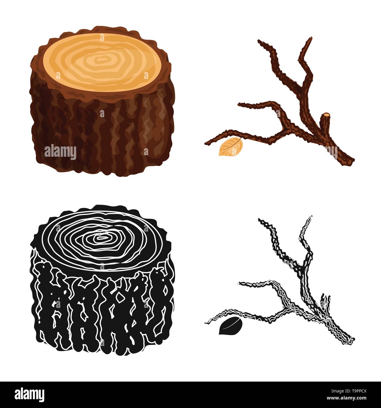 Vector illustration of tree and raw icon. Set of tree and construction ...