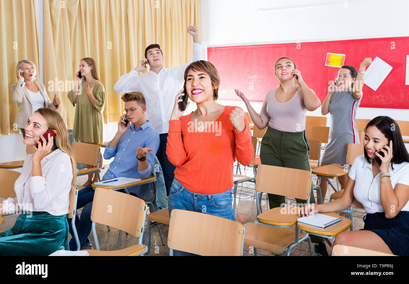 Group of adult happy cheerful smiling students expressing happiness ...