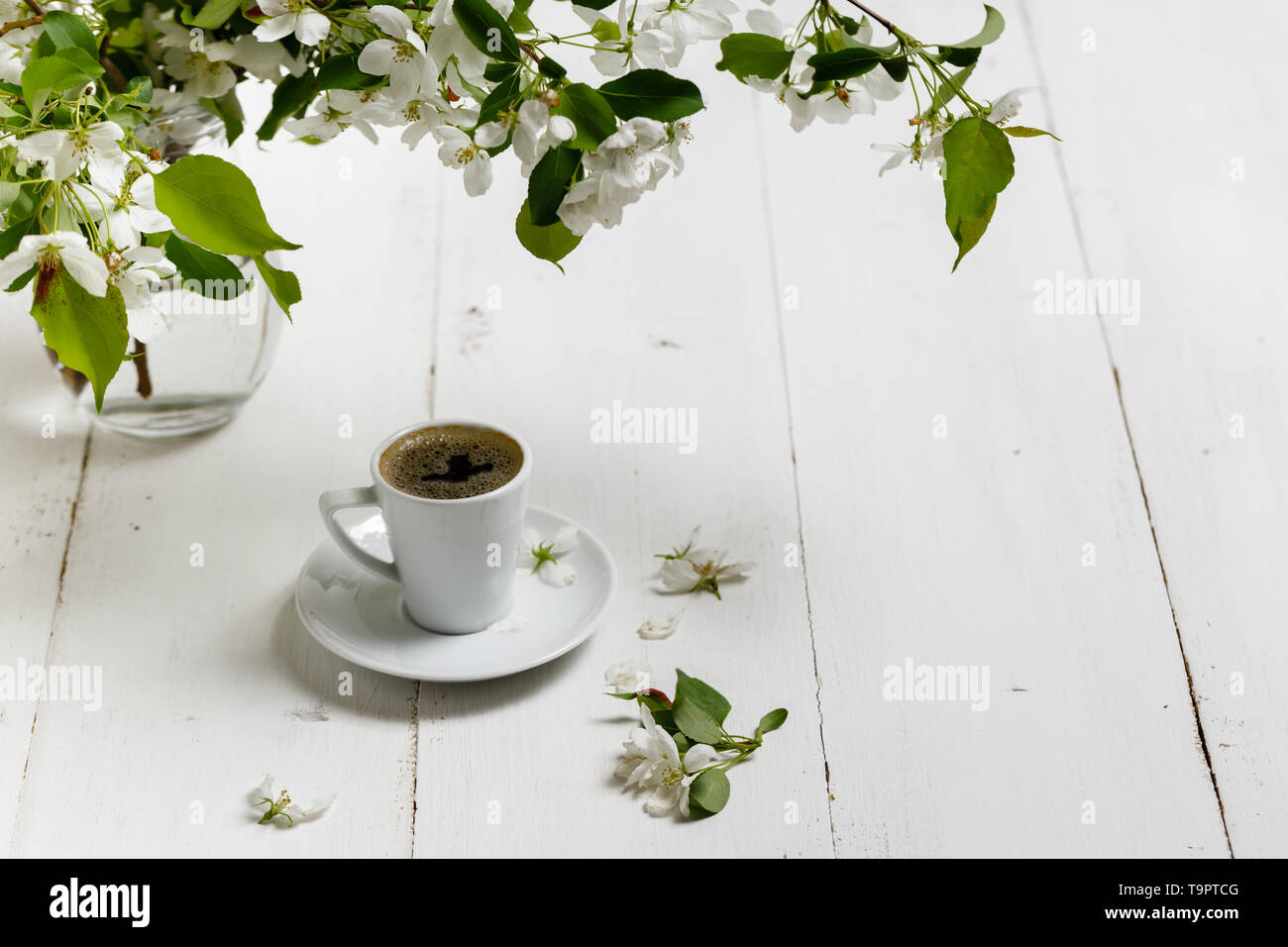 Romantic coffee in the blossoming garden, spring breakfast Stock Photo ...