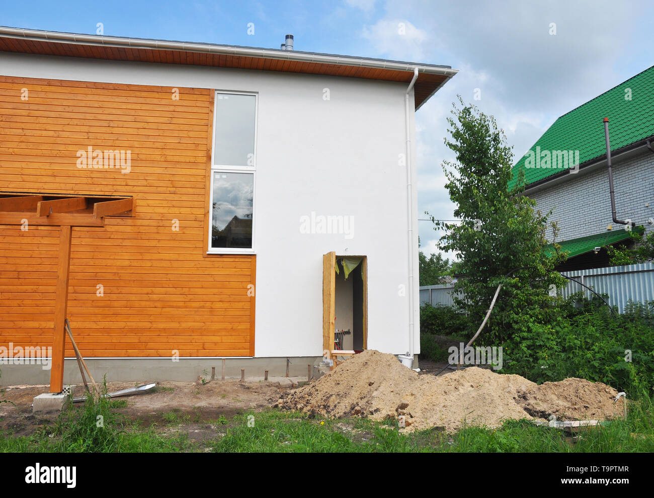 House Construction with New Modern Passive House Facade Wall and ...
