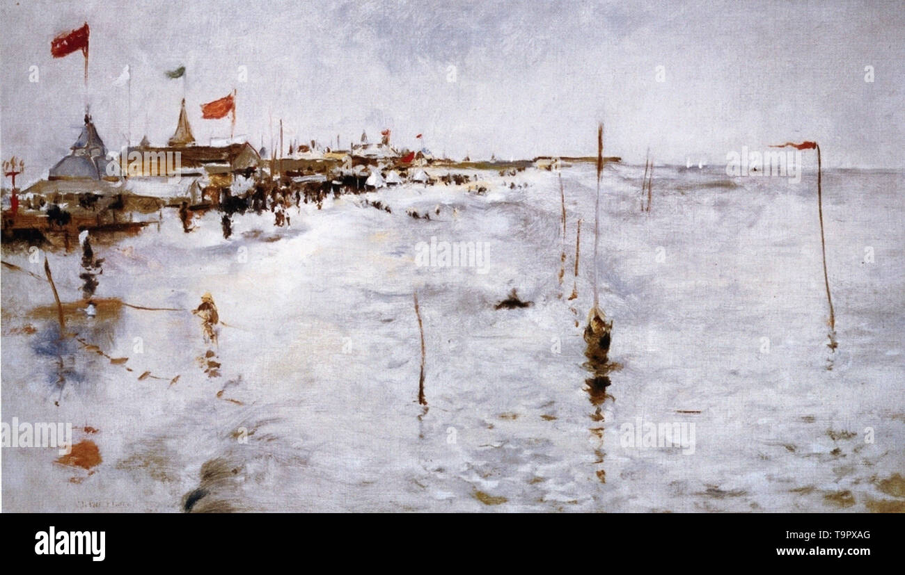John Henry Twachtman - coney island brighton pier c 1880 Stock Photo ...