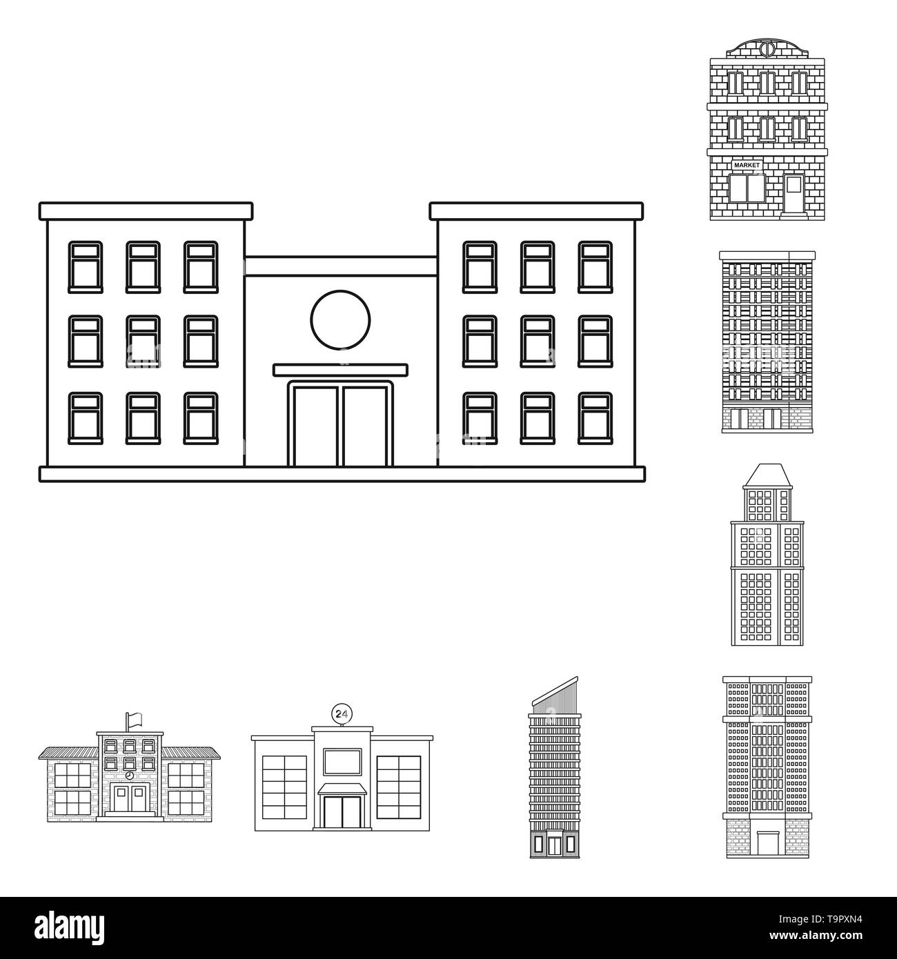 Vector illustration of architecture and exterior sign. Set of ...