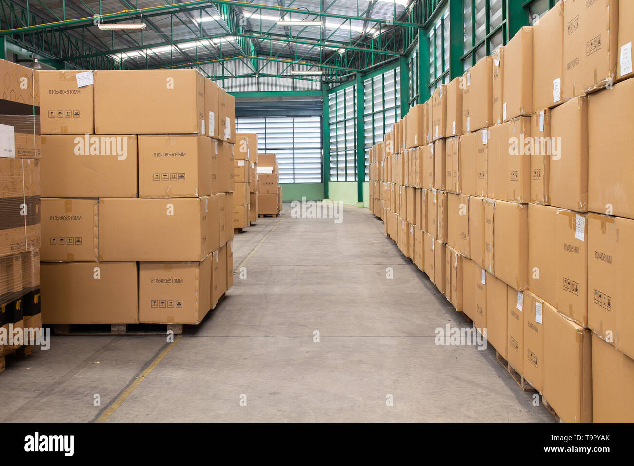 The rows of material boxes or product boxes in warehouse area Stock ...