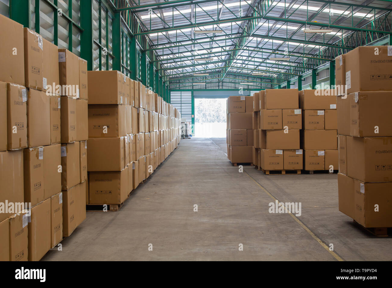 The rows of material boxes or product boxes in warehouse area Stock ...