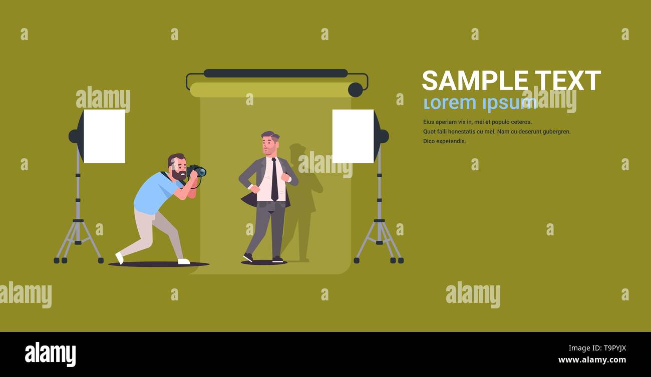 professional photographer using camera shooting business man in formal ...