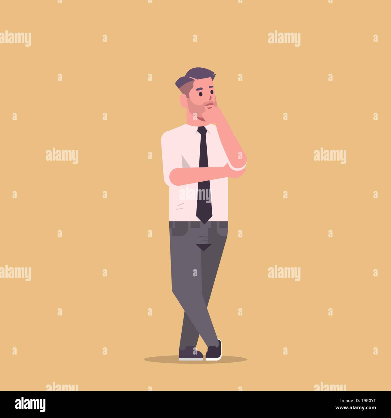 businessman in formal wear holding hand on chin standing pose smiling ...