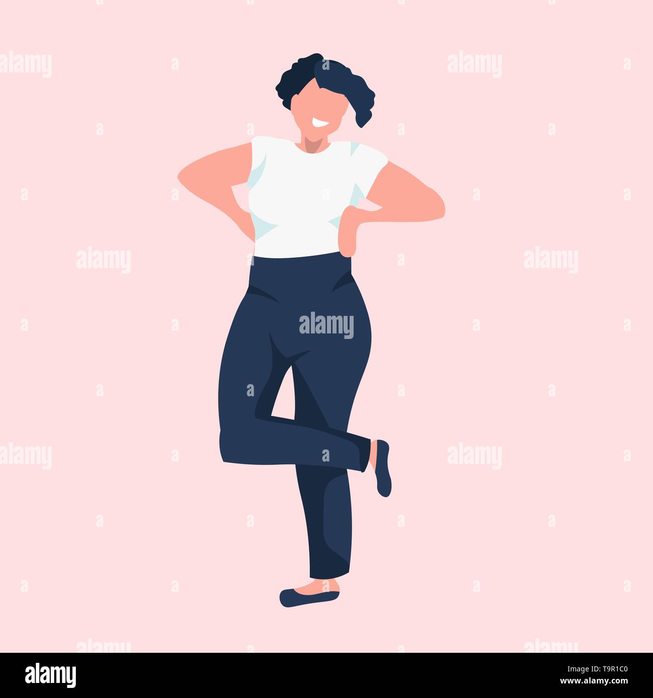fat woman standing pose obese female cartoon character smiling girl ...