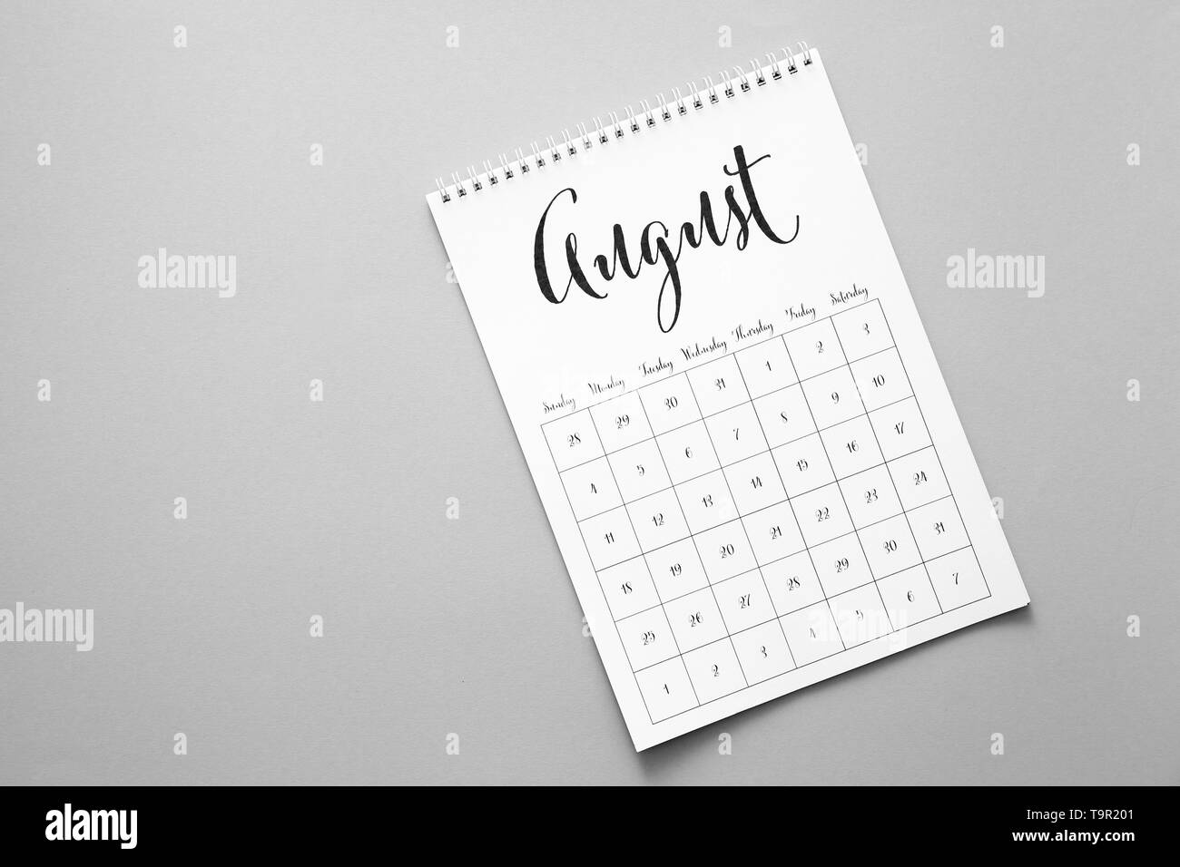 August calendar view Black and White Stock Photos & Images - Alamy