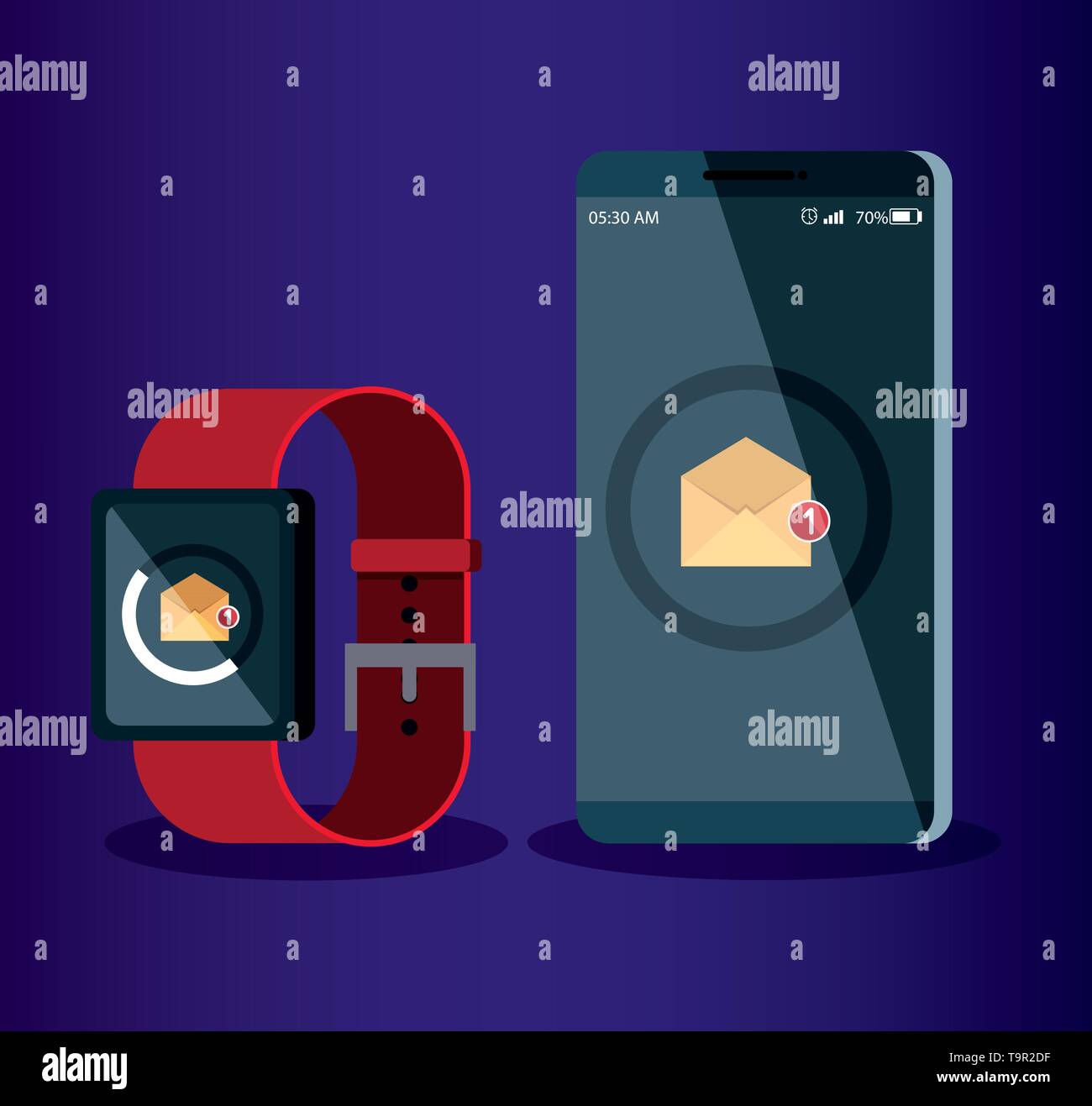 smartphone and smartwatch technology with letter social app Stock ...