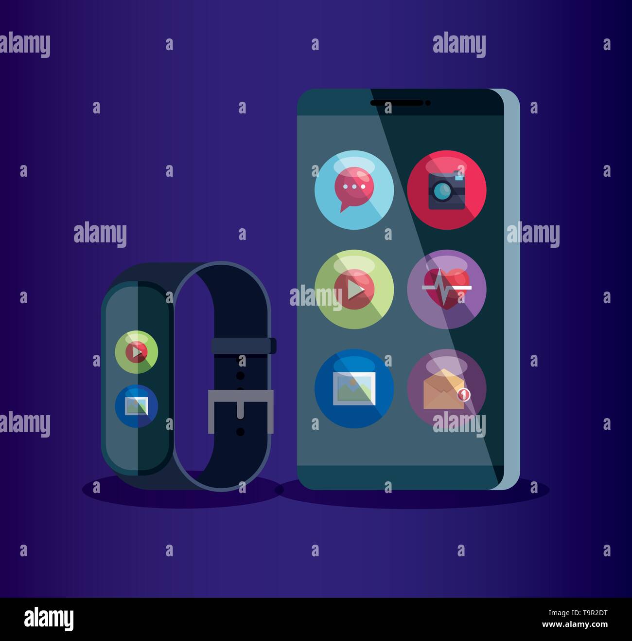 smartphone and smartwatch technology with social digital app Stock ...