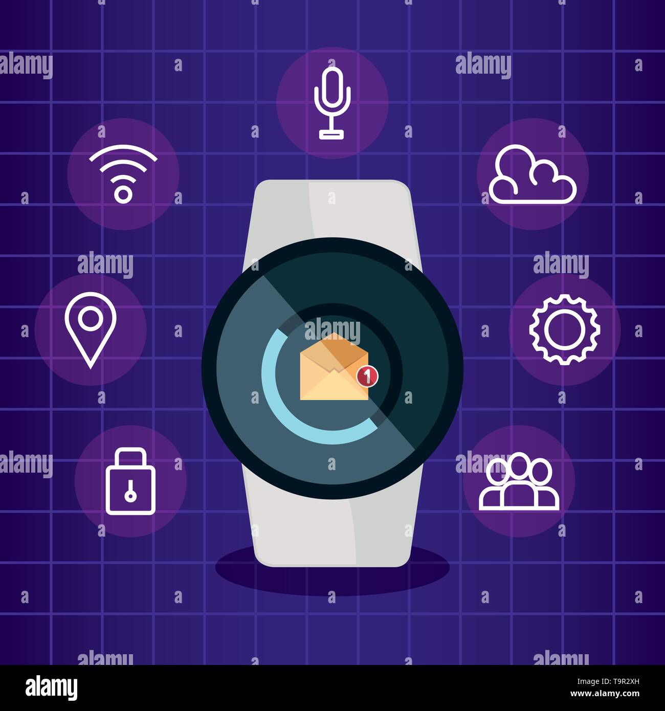 smartwatch technology with letter and media app Stock Vector Image ...
