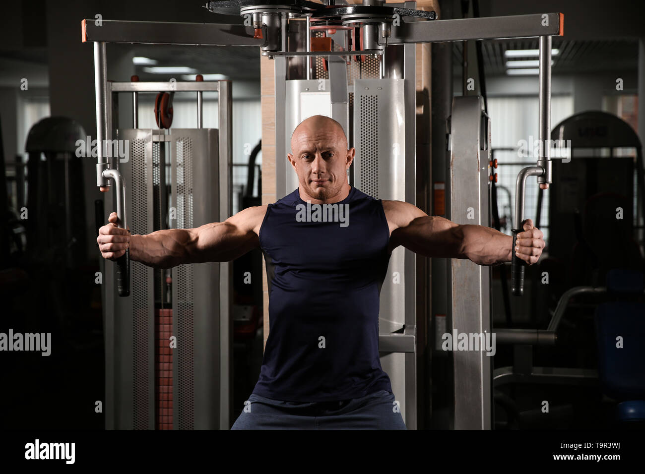 Muscular man training in gym Stock Photo - Alamy