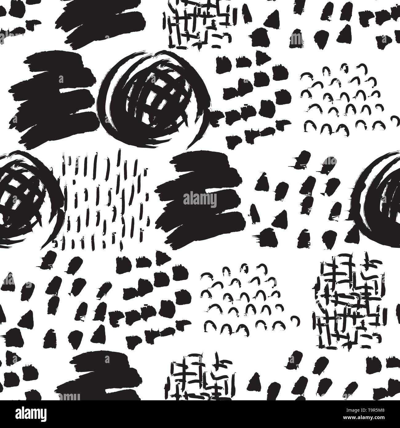 Vector seamless pattern. Abstract background with brush strokes. Ink ...