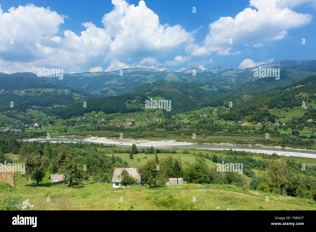 In the colorful valley of Montenegro, a mountain river flows, bringing ...