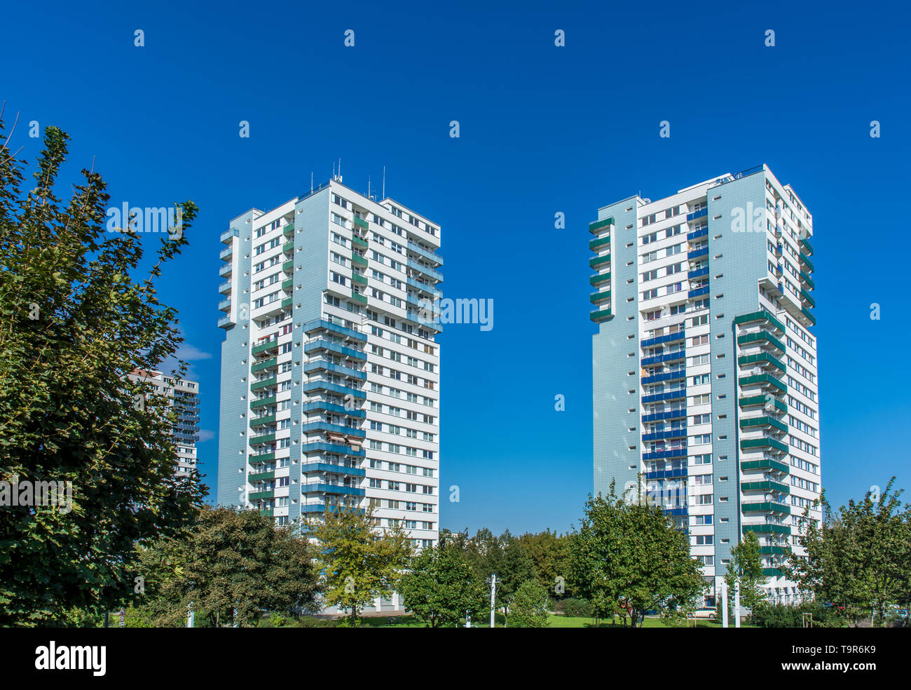 Two skyscrapers in the cityscape Stock Photo - Alamy