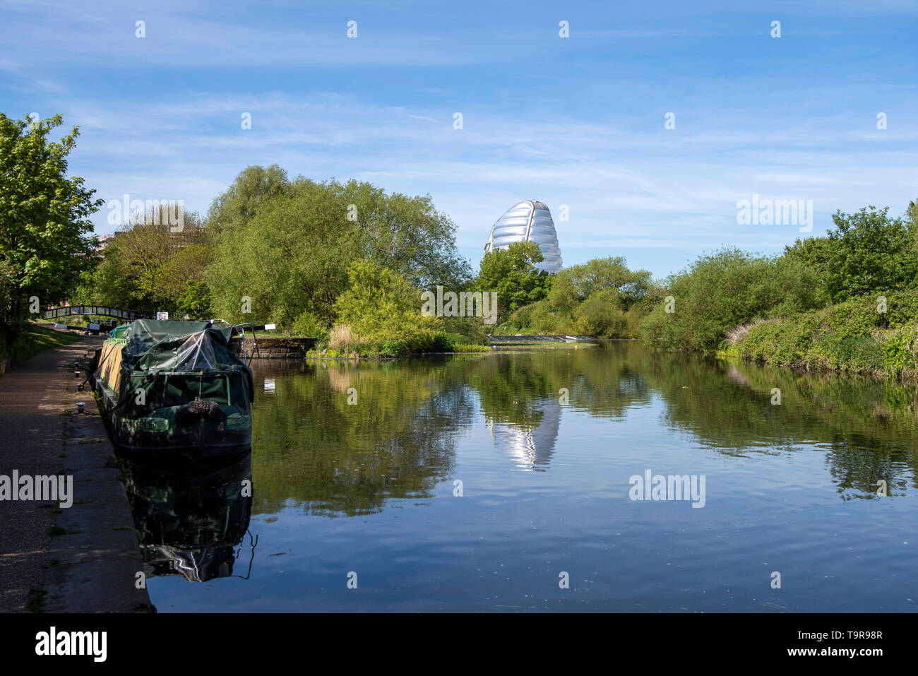 The National Space Centre, reflected in the River Soar in Leicester ...