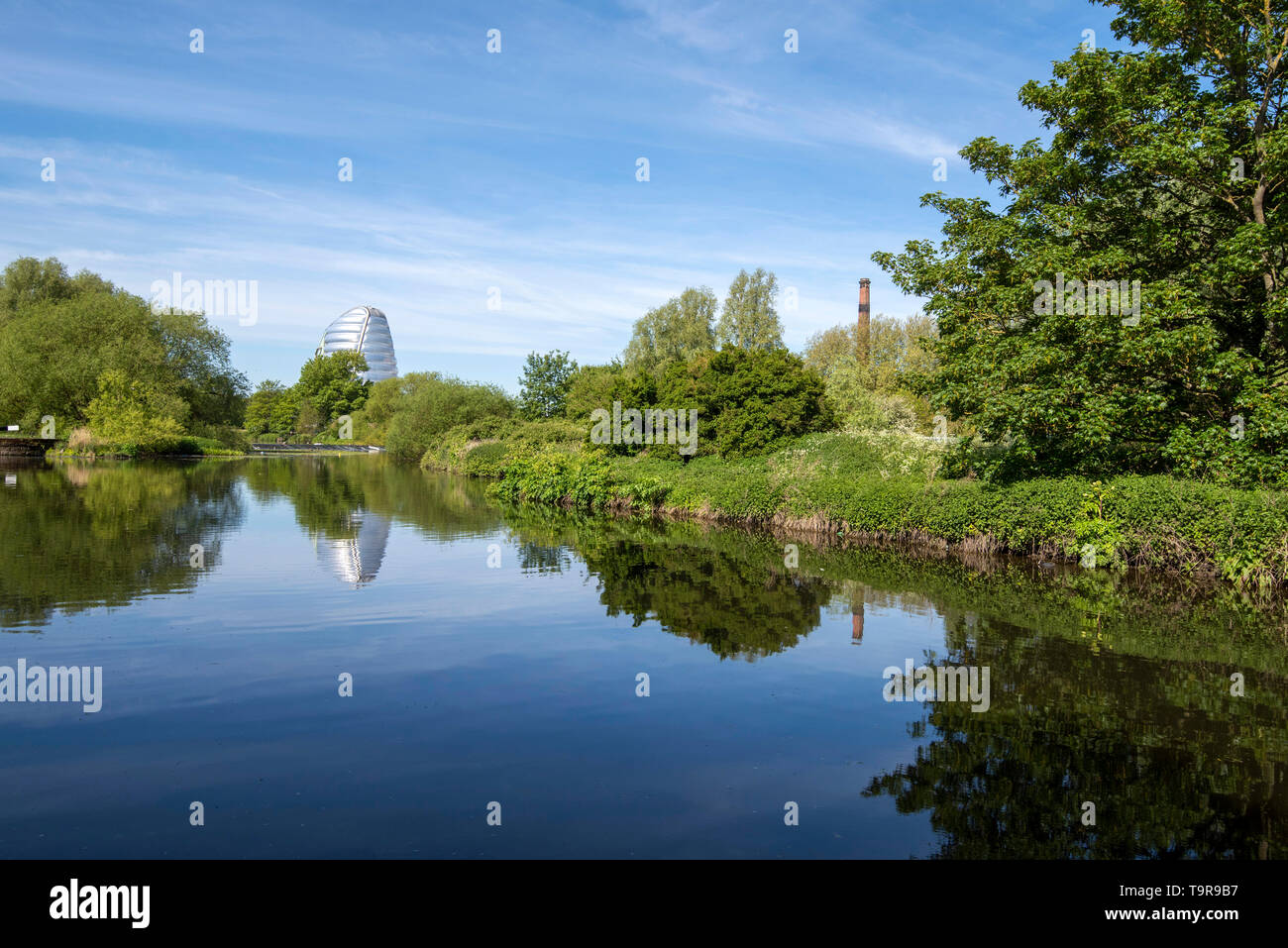 The National Space Centre, reflected in the River Soar in Leicester ...