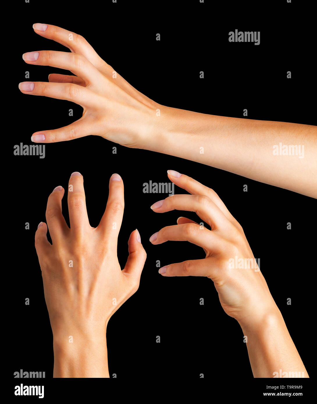 Woman hands with crooked fingers showing magic trick or holding ball ...