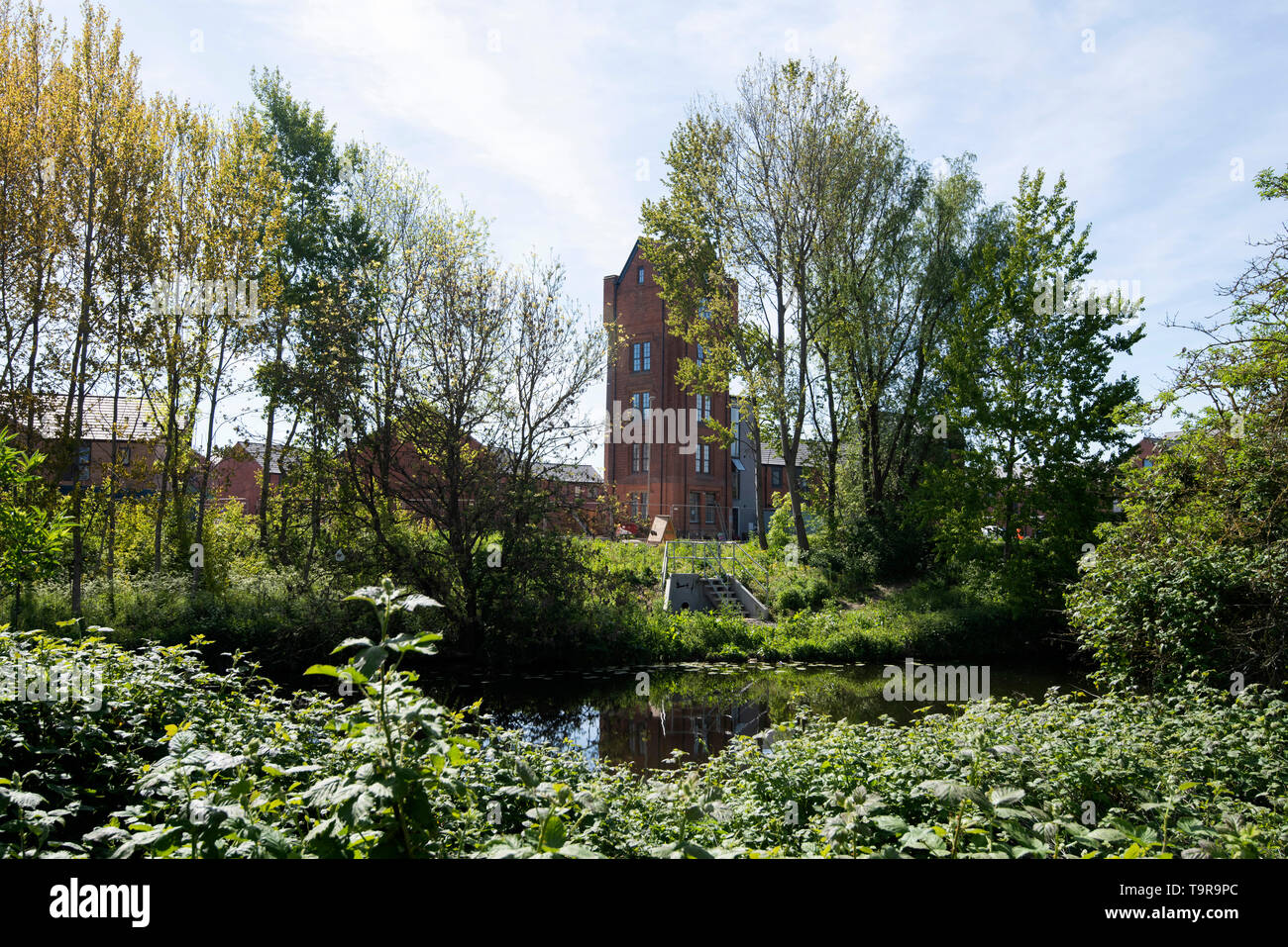 Water Tower reflected in the River Soar in Leicester City ...
