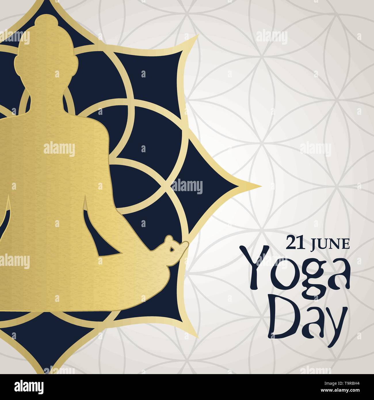 International yoga day greeting card of gold woman meditating in lotus ...