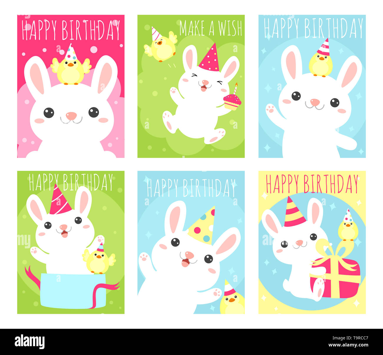 Set of birthday banner, background, flyer, sticker, placard with cute ...