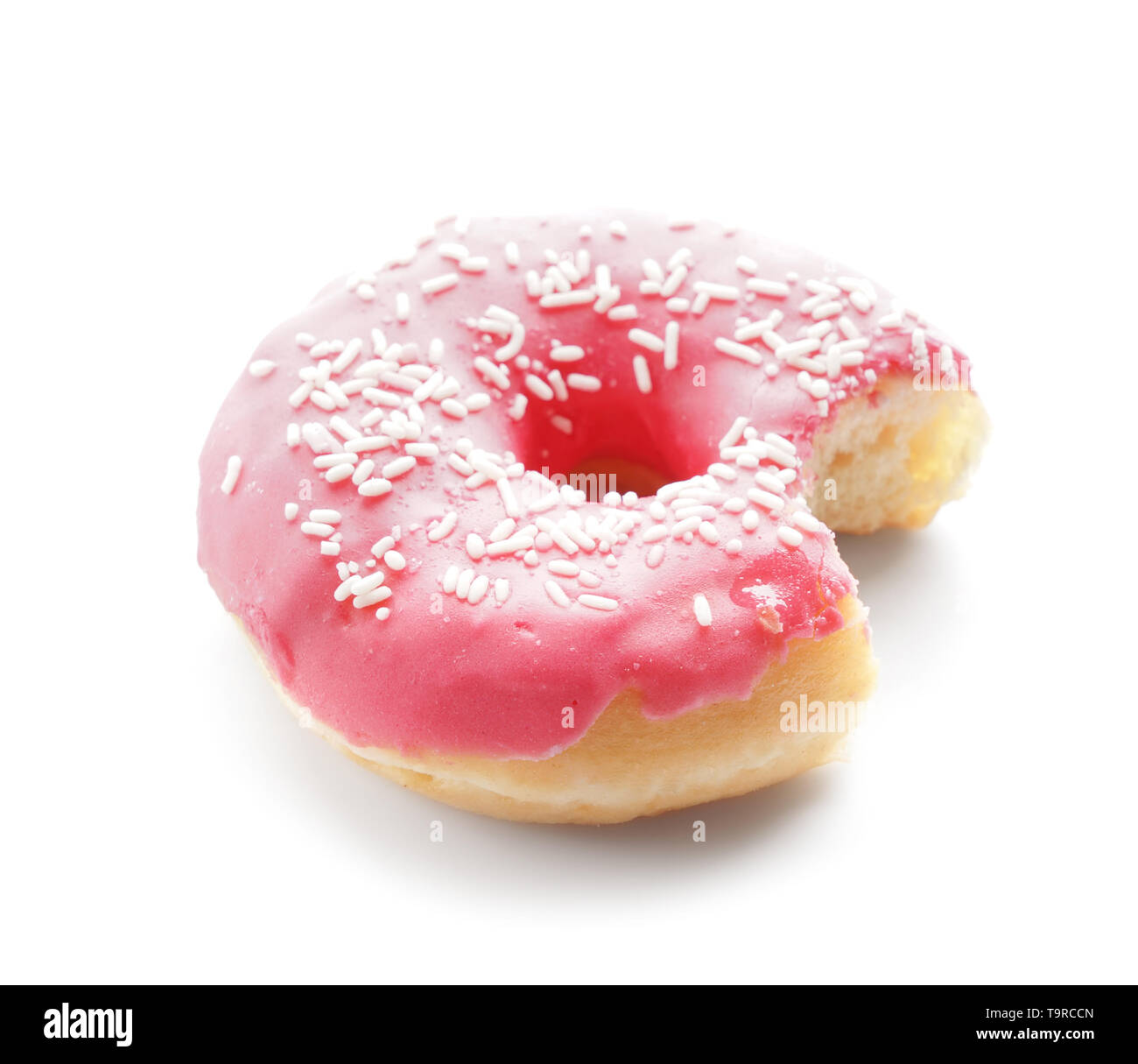 Tasty bitten doughnut on white background Stock Photo - Alamy
