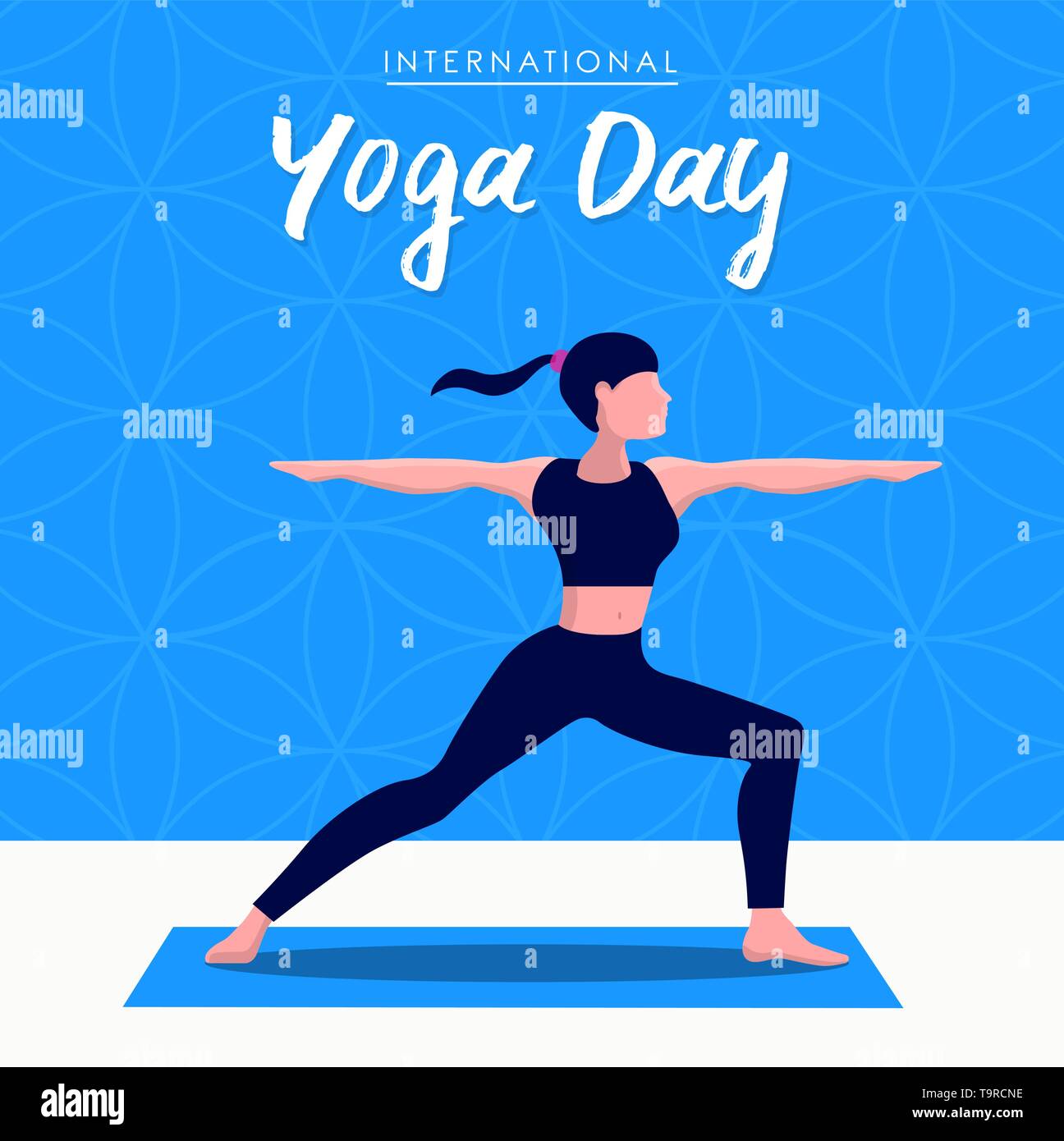 International Yoga Day greeting card illustration of woman doing ...