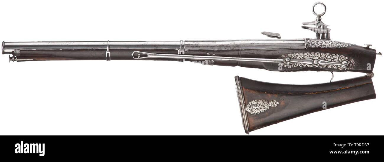 An Italian Miquelet carbine with folding stock, 18th century Octagonal ...