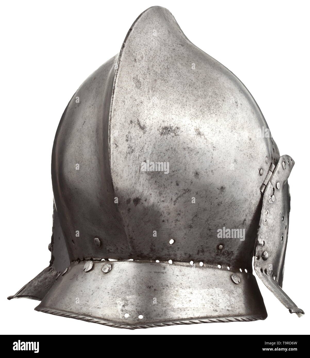 An Italian burgonet, circa 1580 The skull forged in one piece with a ...