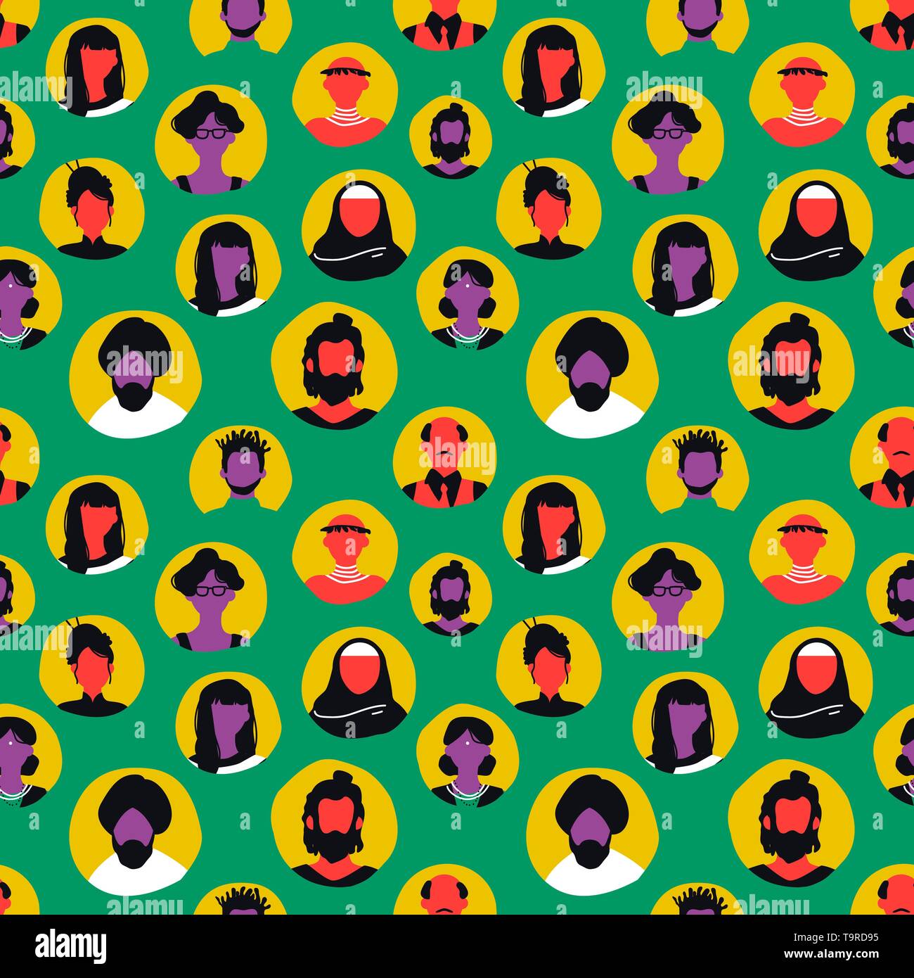 People icons seamless pattern in colorful retro style. Diverse man and ...