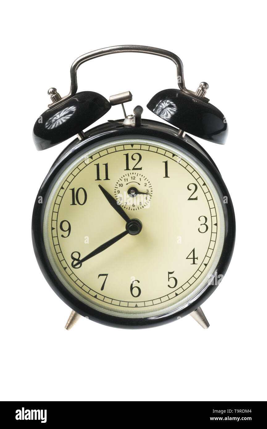 desk clock with bell isolated on white background Stock Photo - Alamy
