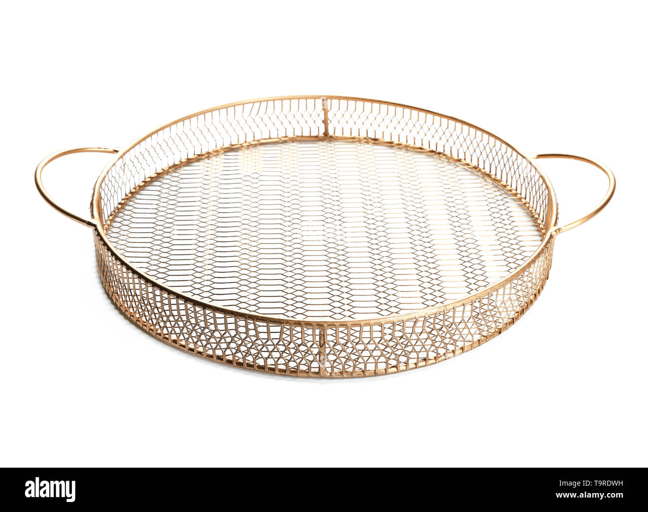 Golden tray on white background Stock Photo - Alamy
