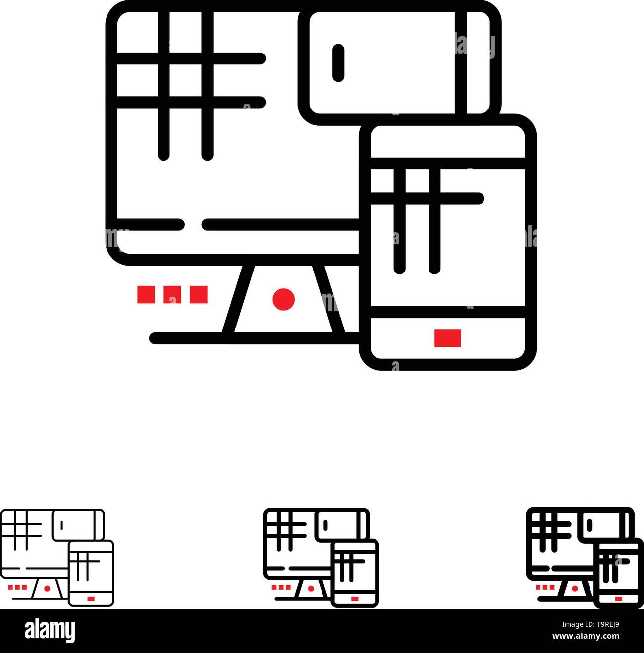 Computer, Monitor, Cell, Education Bold and thin black line icon set ...