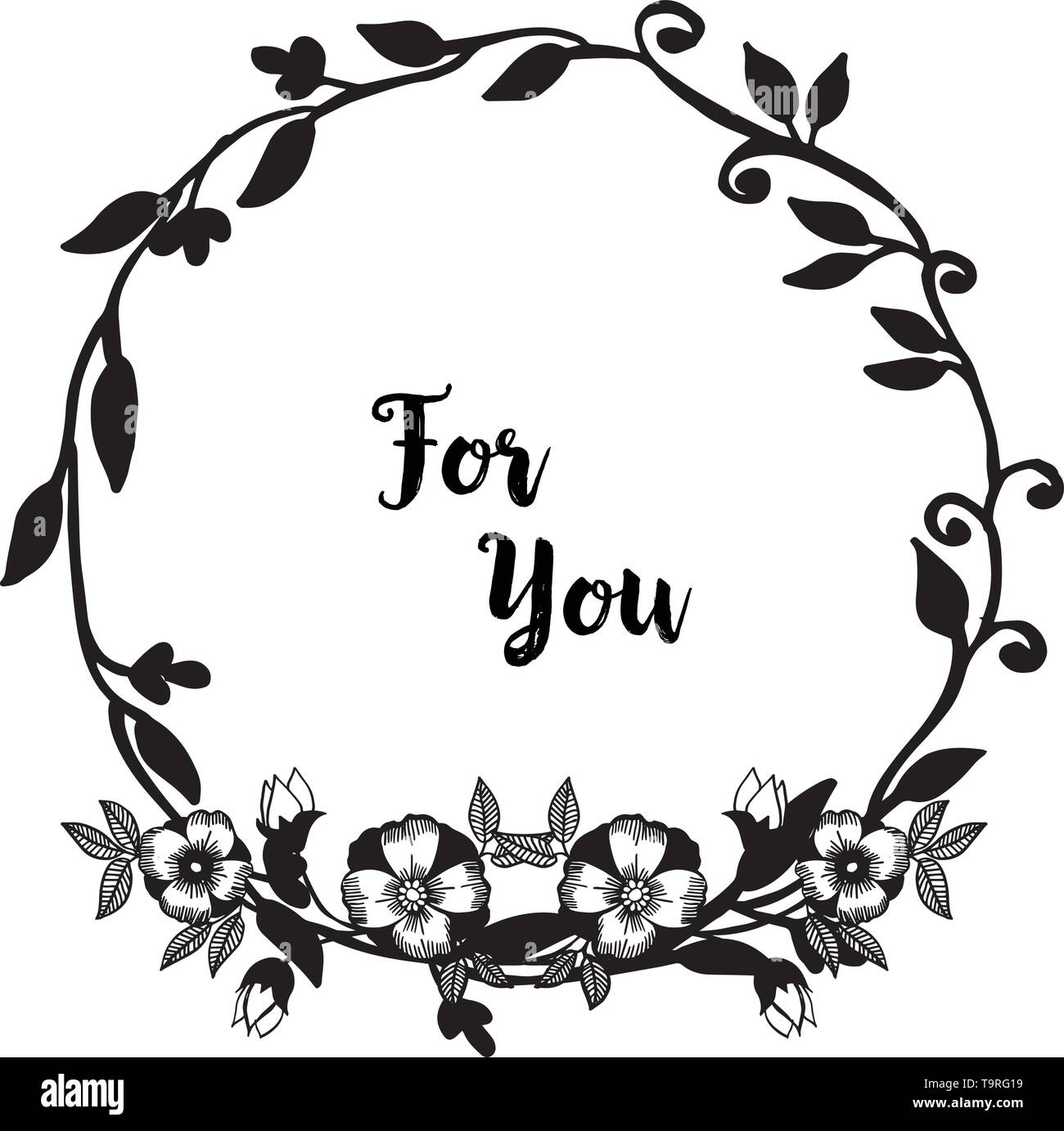 Vector illustration lettering for you with design flower frame hand ...