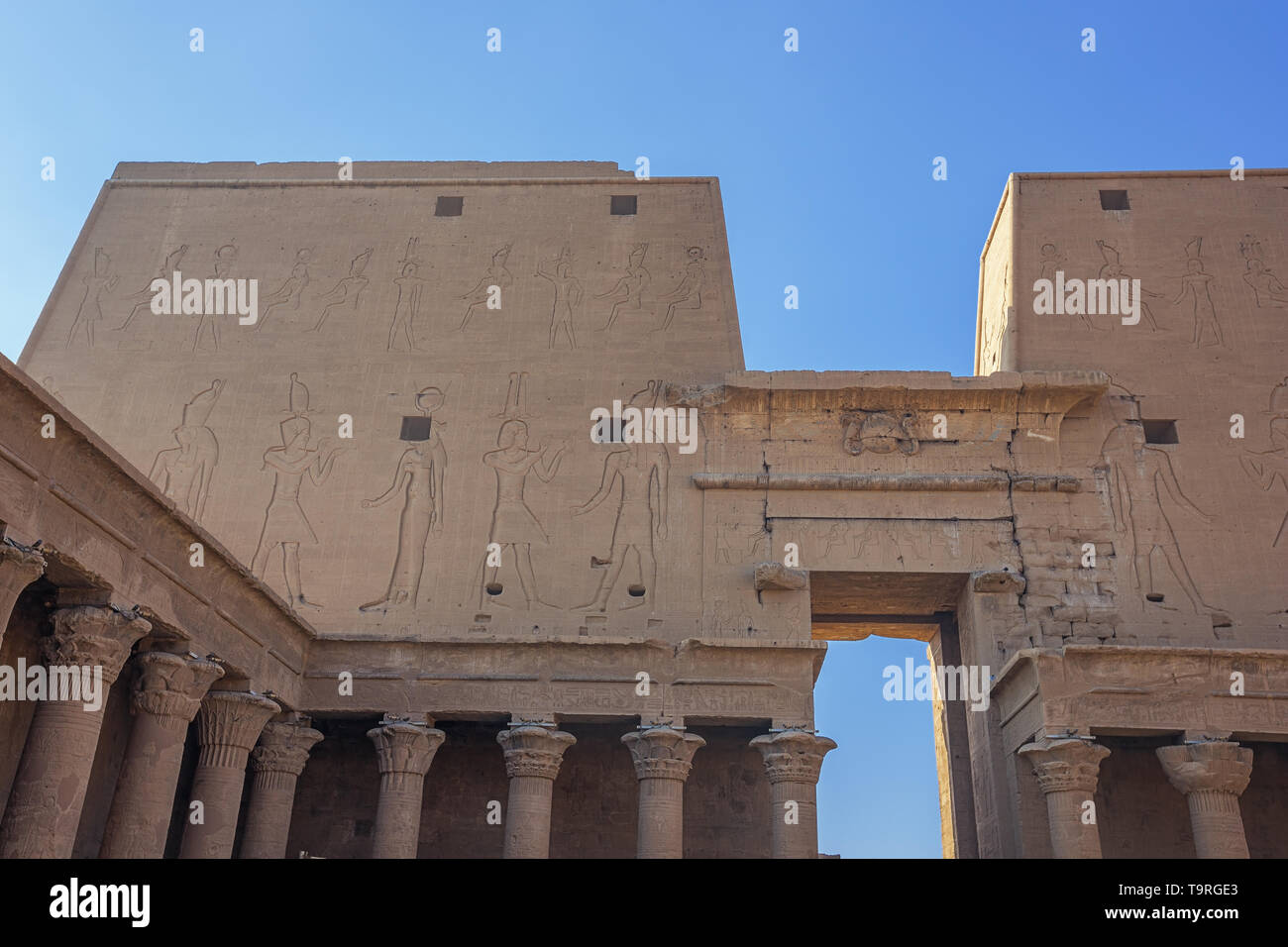 Inside the hypostyle hall of the Temple of Horus in Edfu Stock Photo ...