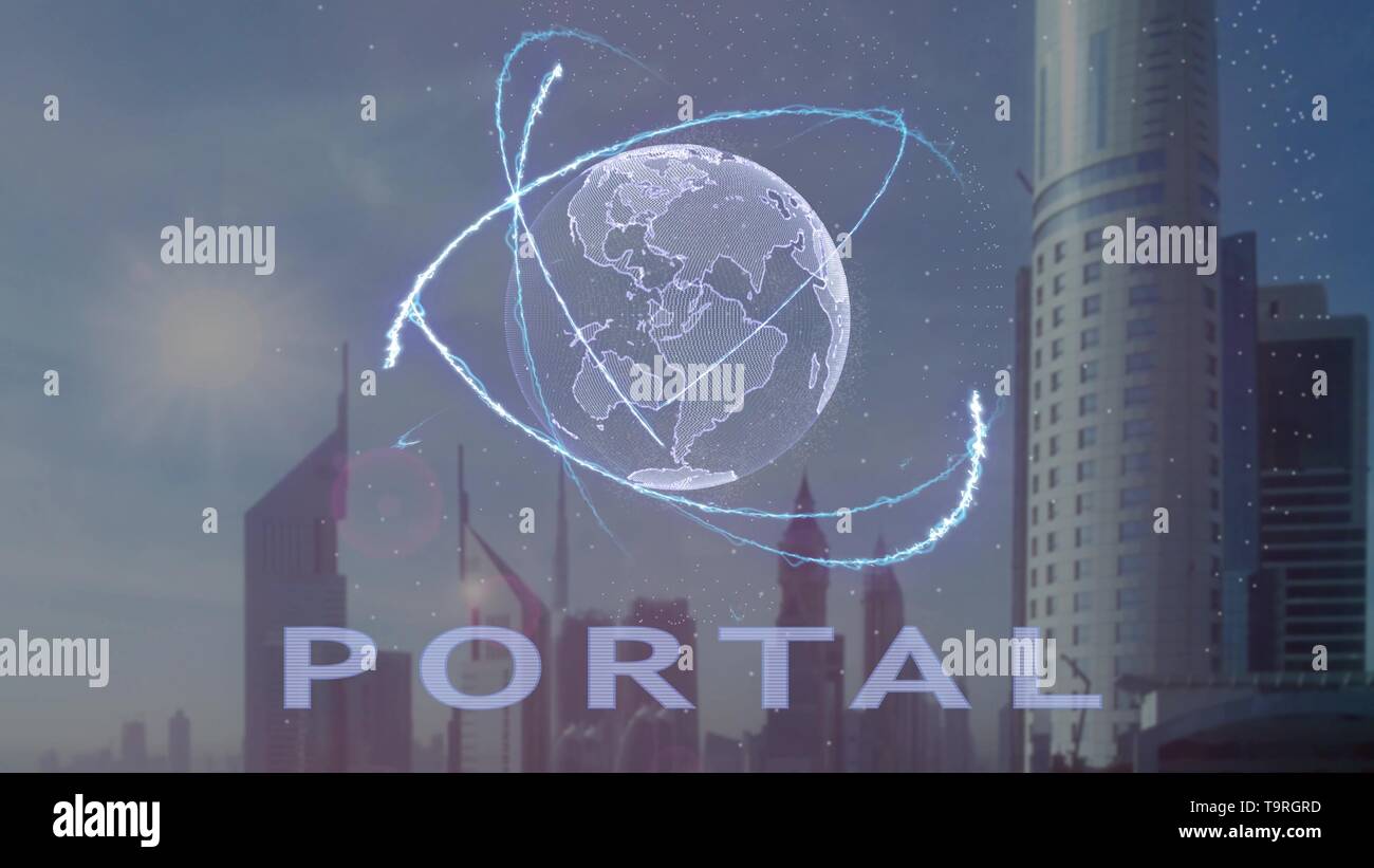 Portal text with 3d hologram of the planet Earth against the backdrop ...