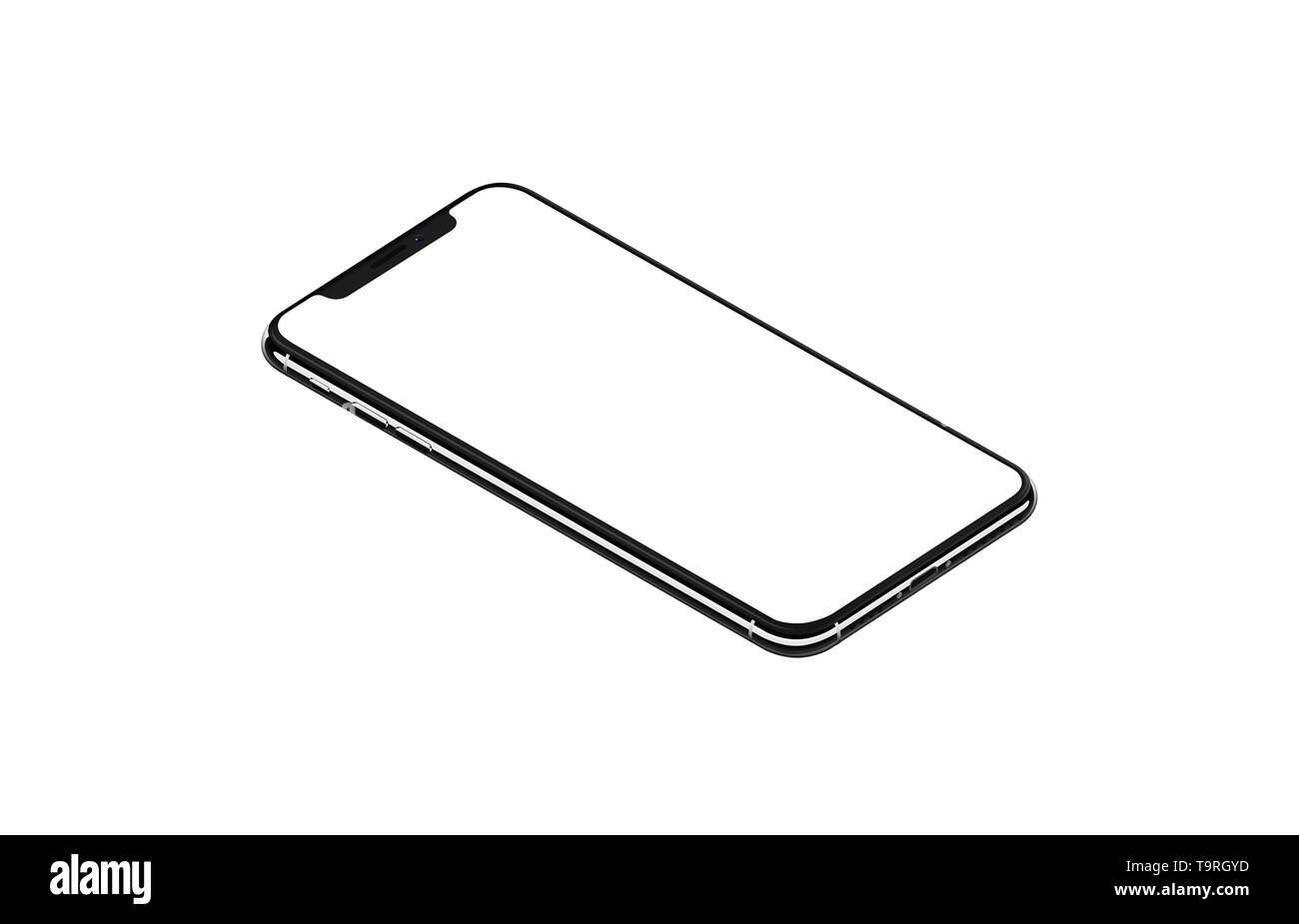 Isolated smartphone isometric position. Modern phone with thin, round ...
