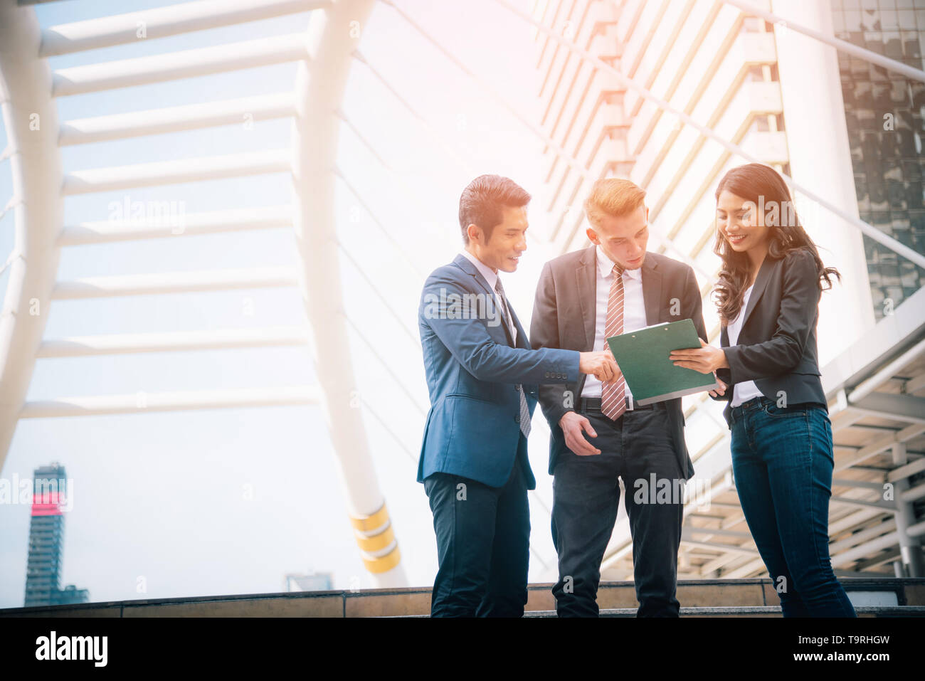 Portrait of Business team meeting on blurred city background. Business ...