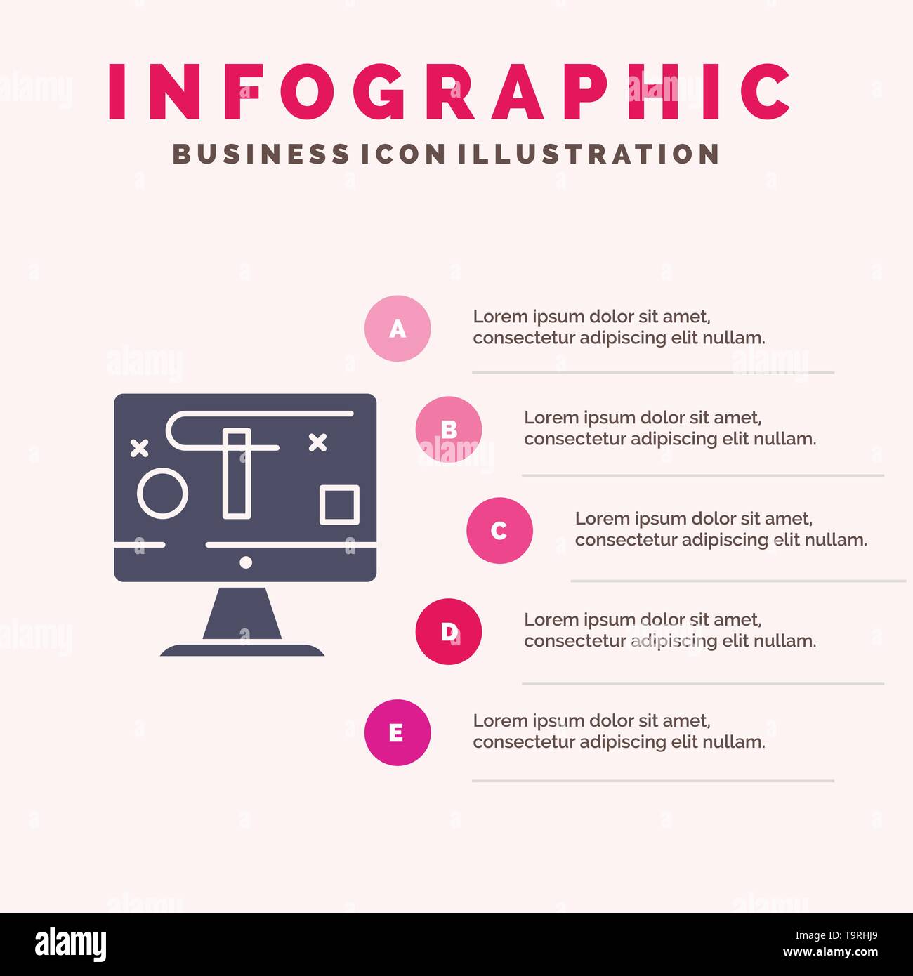Computer Design Display Graphics Solid Icon Infographics 5 Steps Presentation Background