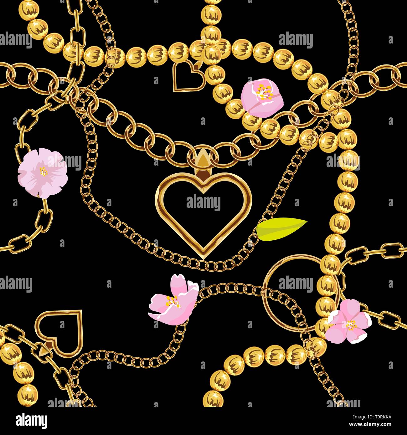 Cute gold chain texture seamless. Flat and solid color vector ...