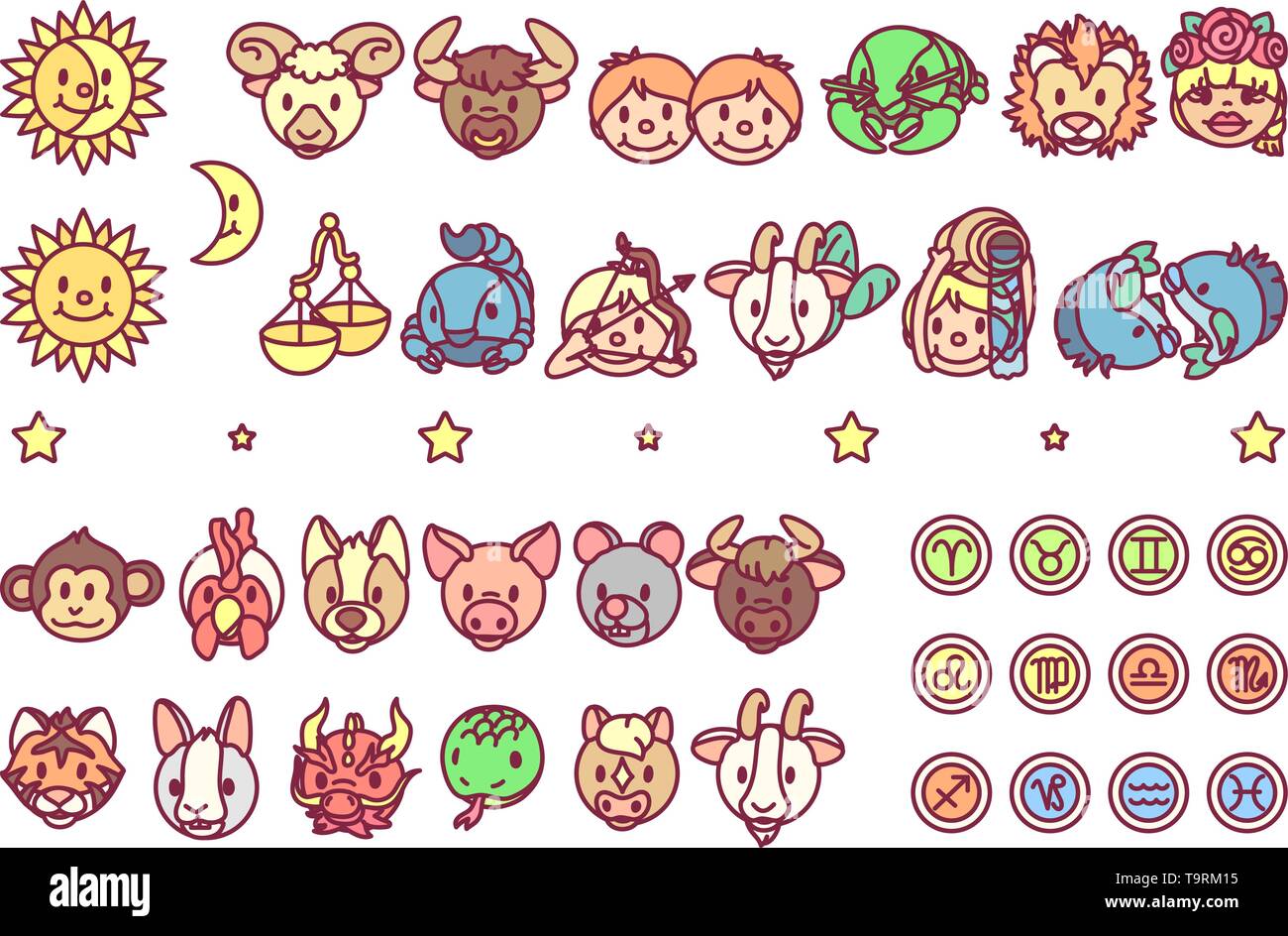 vector cute chinese astrology zodiac icon set Stock Vector Image & Art ...