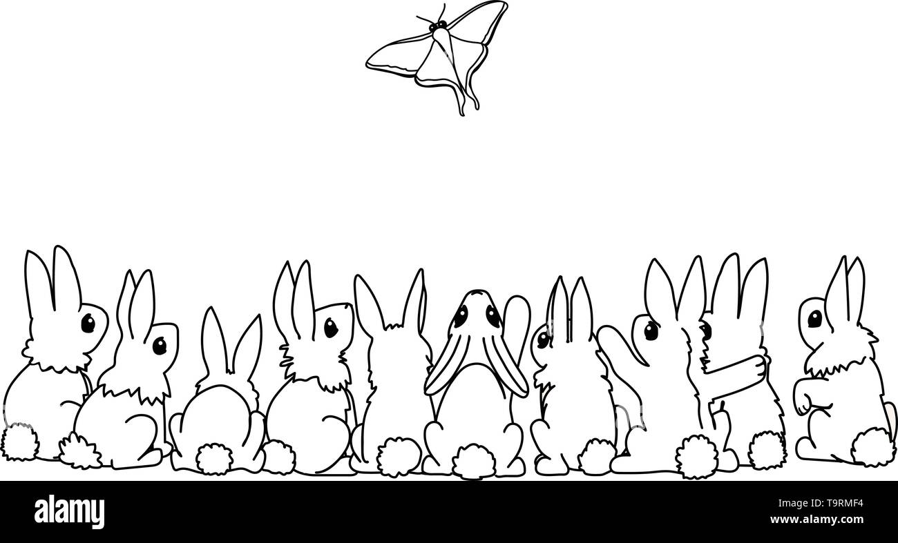 vector line cartoon animal clip art rabbits Stock Vector Image & Art ...