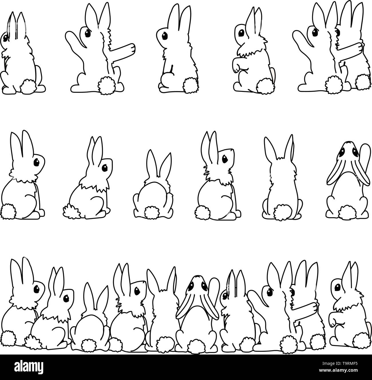 Set cute white rabbits Black and White Stock Photos & Images - Alamy
