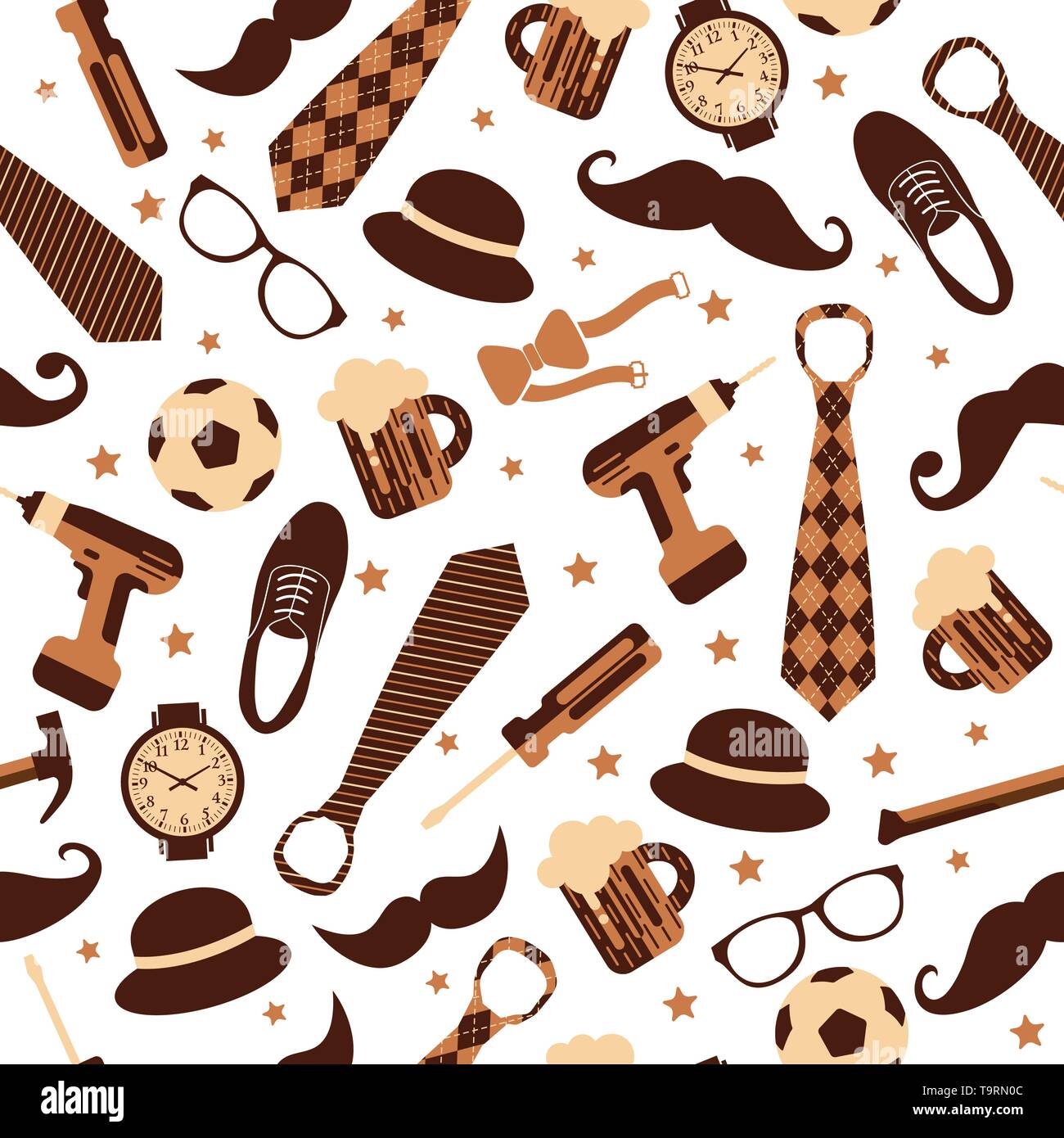 Seamless pattern of Fathers day. Flat set icons on white background ...