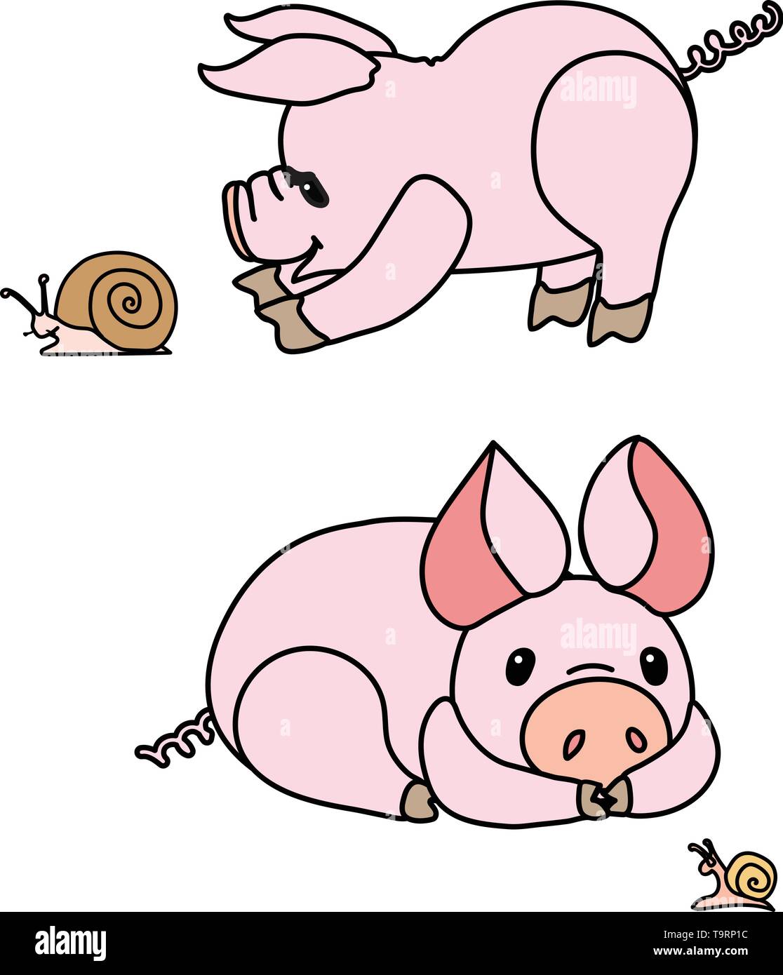 vector scandi cartoon animal clip art little pigs, snails Stock Vector ...