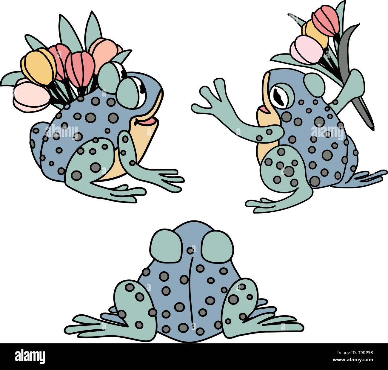 vector scandi cartoon animal clip art green toad, frog Stock Vector ...