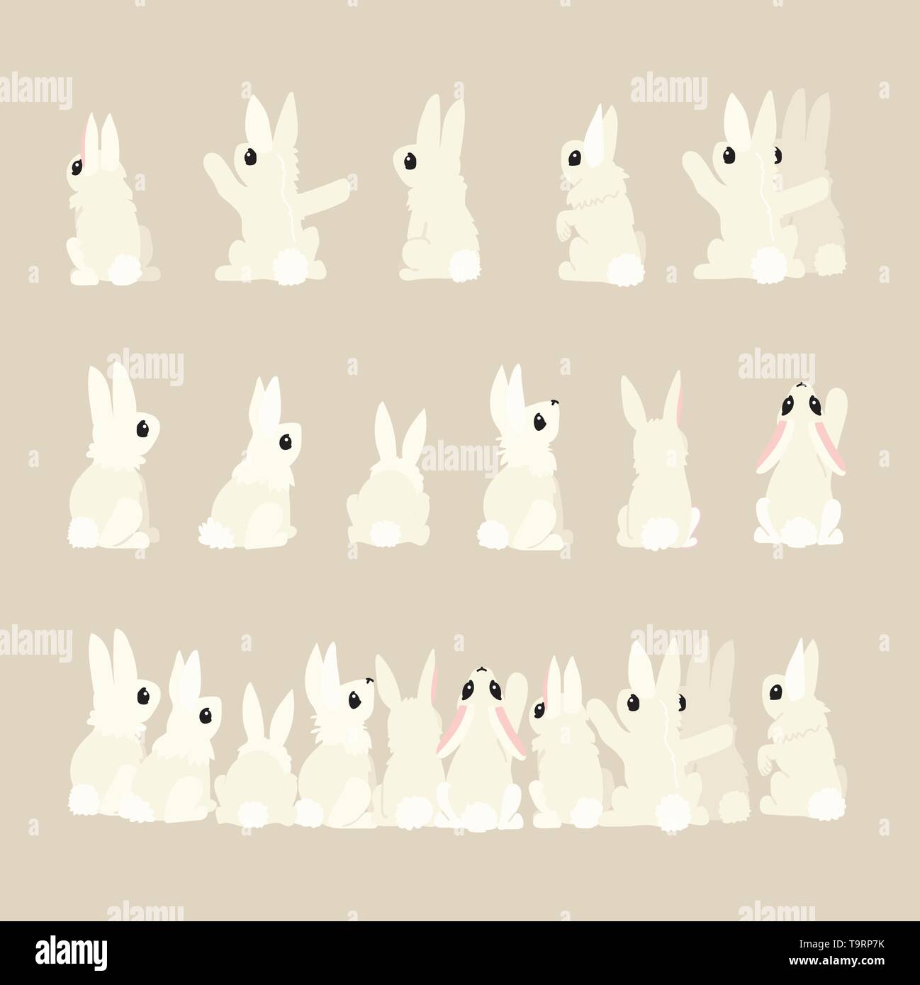 vector flat cartoon animal clip art rabbits set Stock Vector Image ...