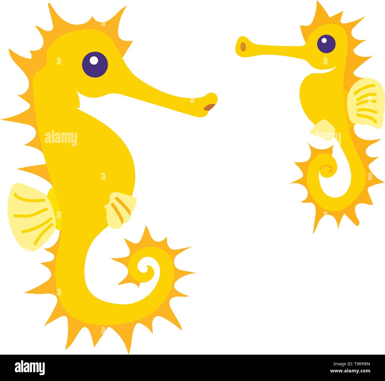 vector flat cartoon animal clip art yellow seahorse Stock Vector Image ...