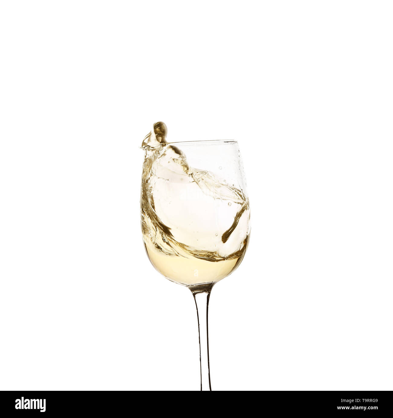 Glass with splashing wine on white background Stock Photo - Alamy