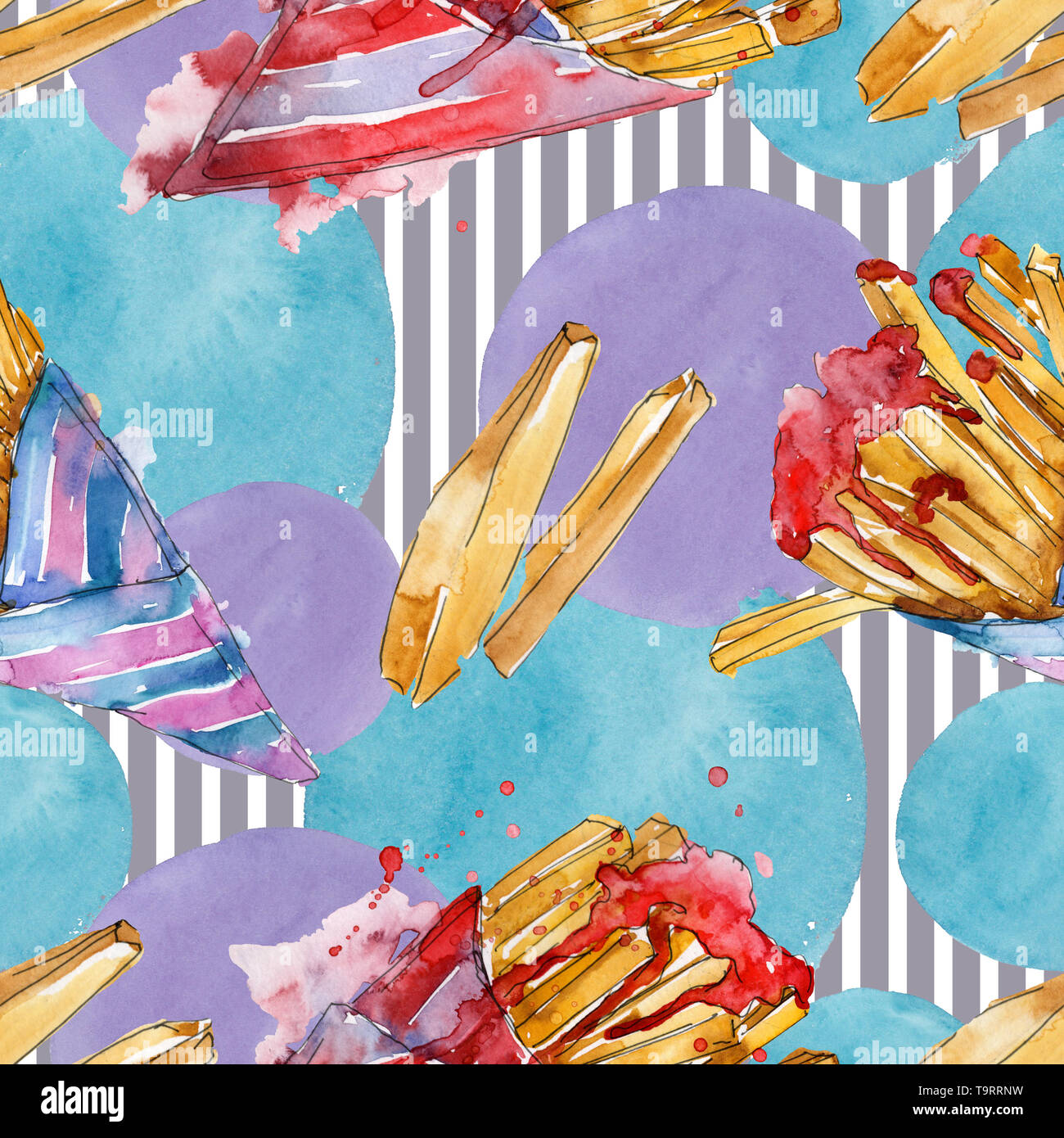 Fast food french fries in a watercolor style set. Watercolor background ...